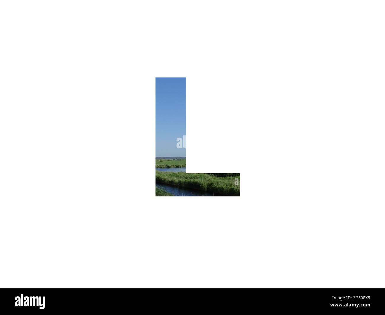 letter L of the alphabet made with landscape with grass, stream and a ...