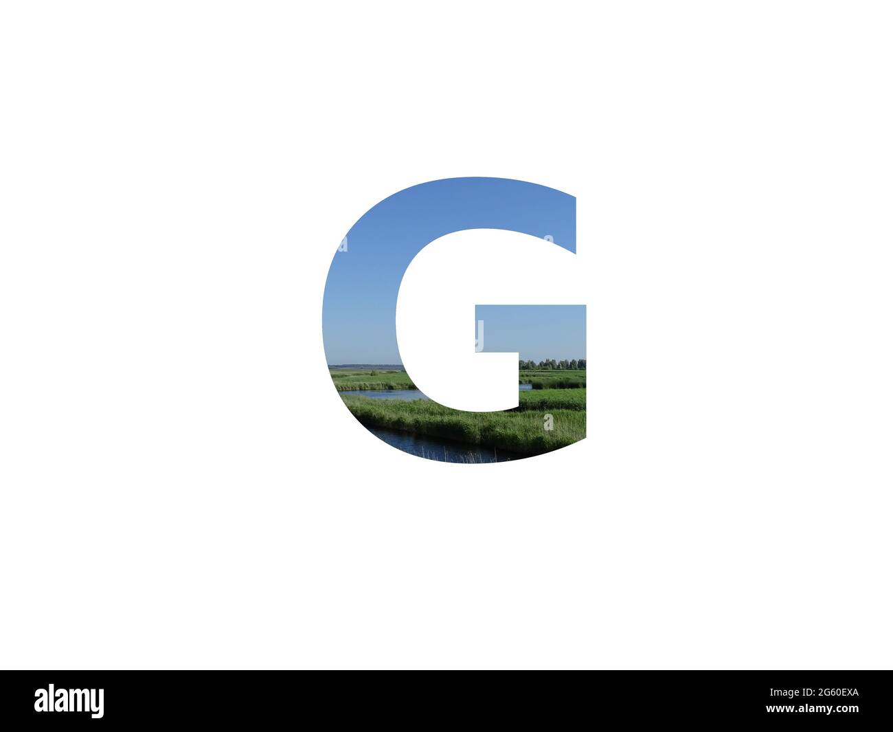 letter G of the alphabet made with landscape with grass, stream and a ...
