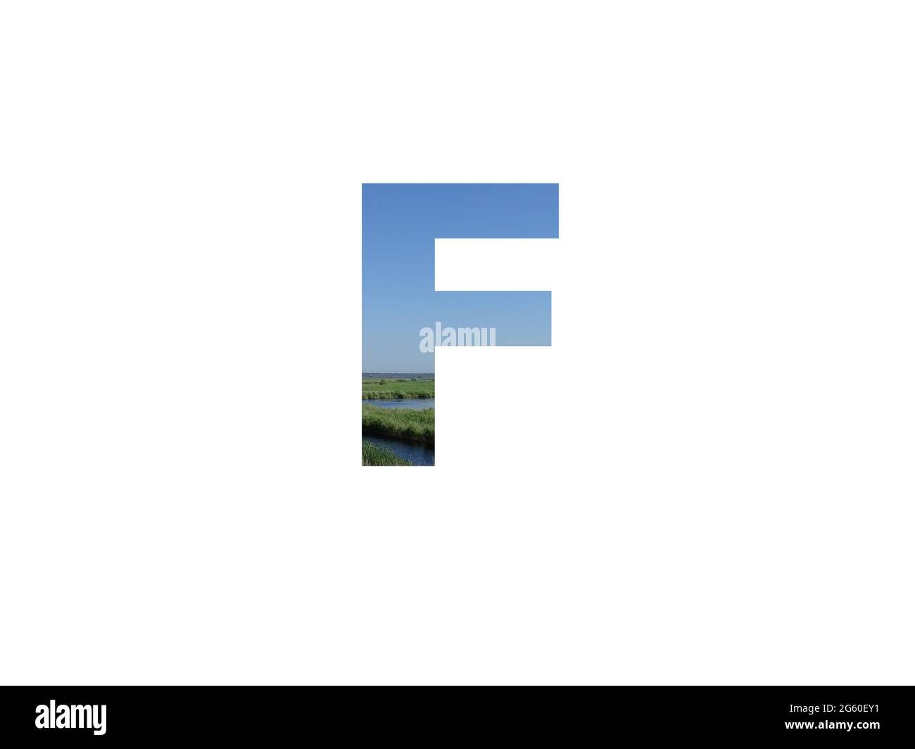 letter F of the alphabet made with landscape with grass, stream and a ...
