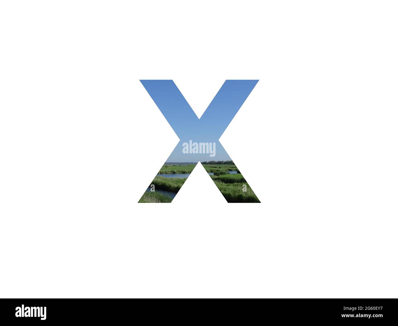 letter X of the alphabet made with landscape with grass, stream and a ...