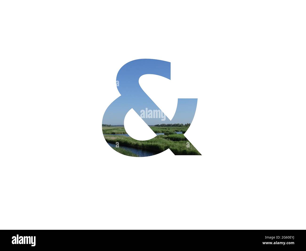 And sign of the alphabet made with landscape with grass, stream and a ...