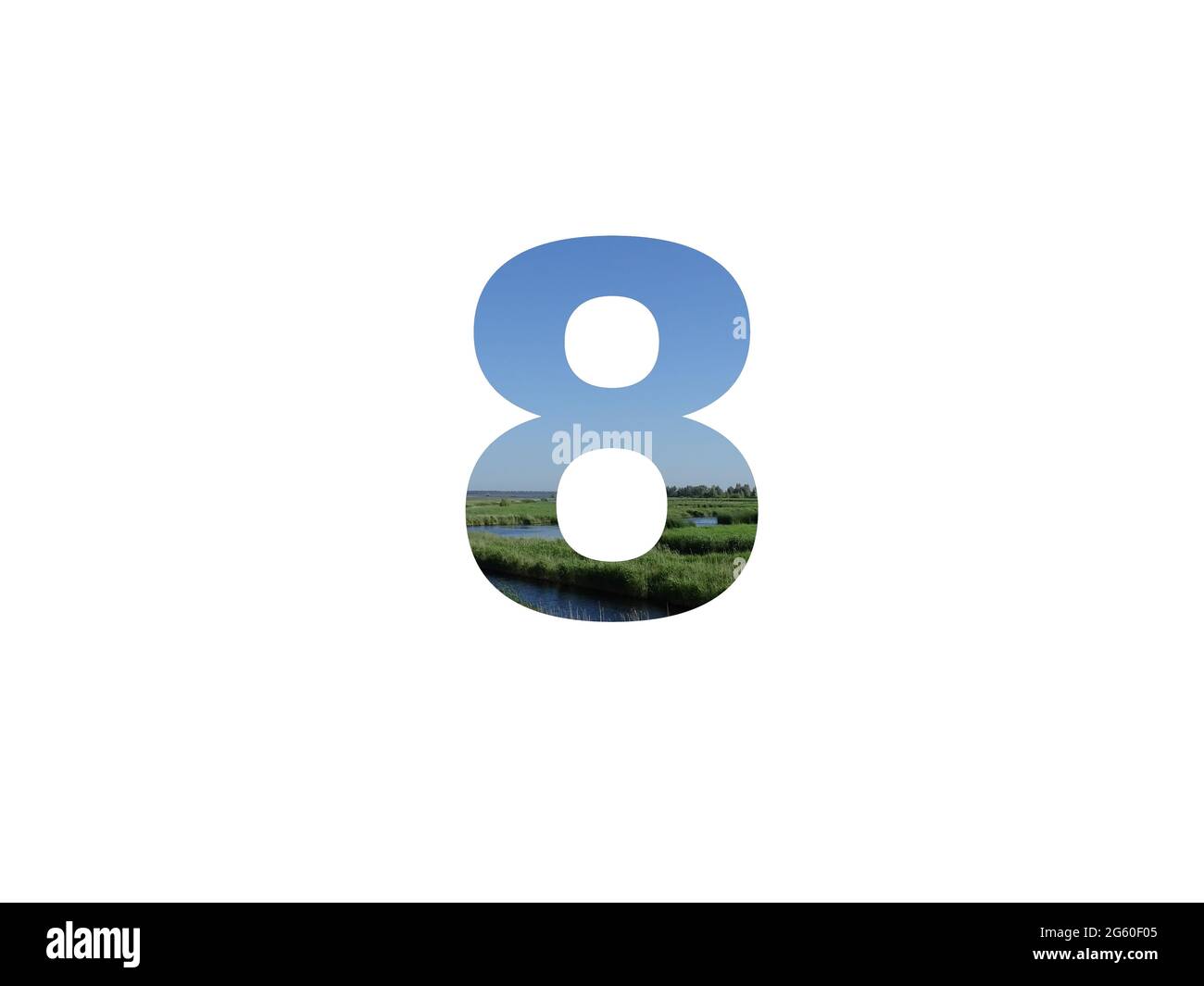 number 8 of the alphabet made with landscape with grass, stream and a ...