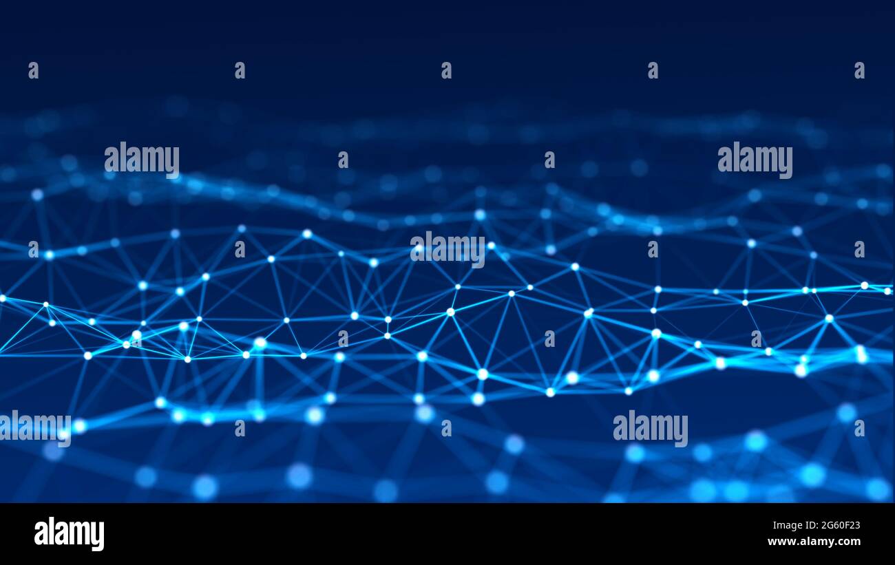 Digital dynamic wave of particles. Abstract futuristic dots background. Big data visualization ...