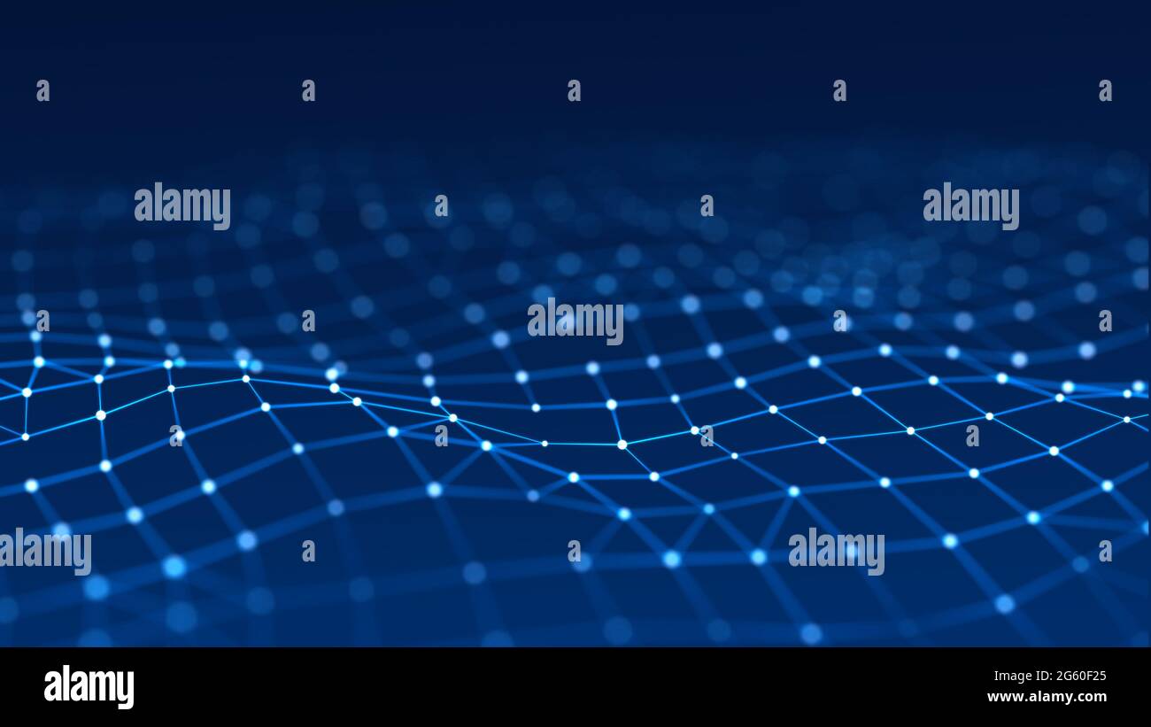 Digital dynamic wave of particles. Abstract futuristic dots background. Big data visualization ...