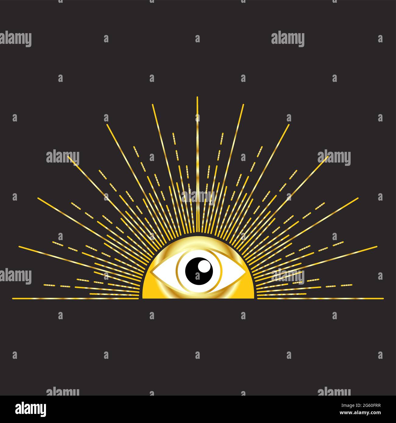 Magic concept, half gold sun with evil eye. Figure astrology, Boho ...