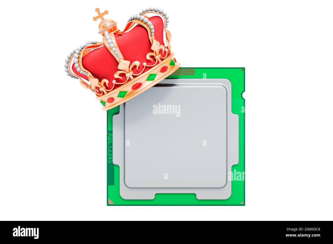 CPU with golden crown, 3D rendering isolated on white background Stock ...
