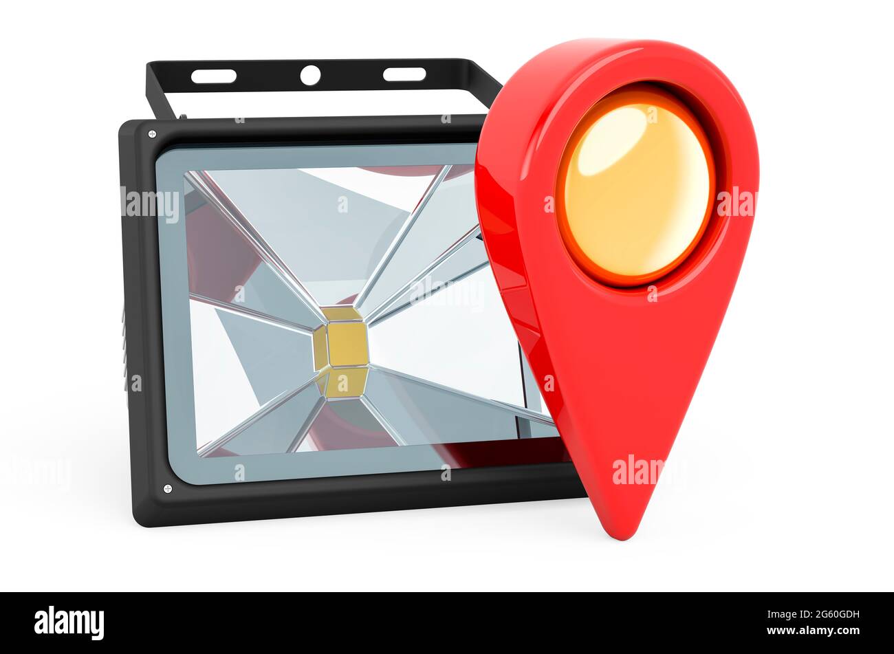 Map pointer with spotlight LED. 3D rendering isolated on white ...