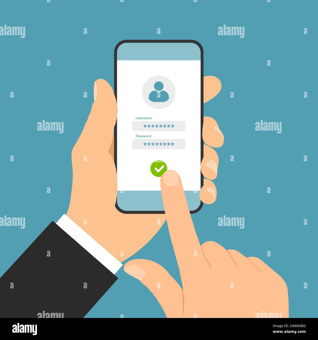 Flat design illustration of manager hand holding smartphone and ...