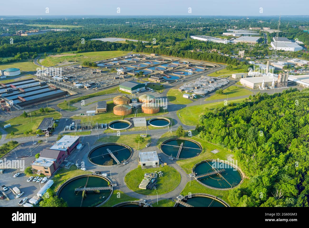 Panoramic aerial view of purification tanks of modern wastewater ...