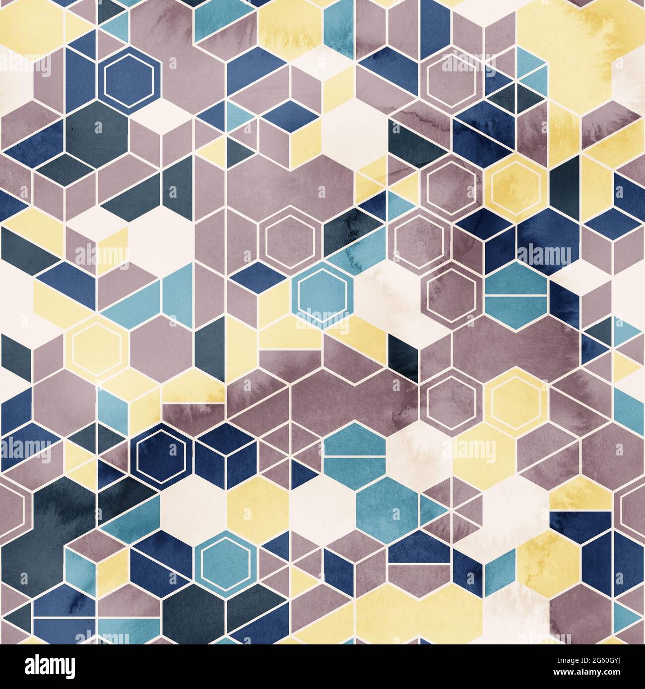 Seamless pattern of hexagons in random colors in watercolor Stock Photo ...