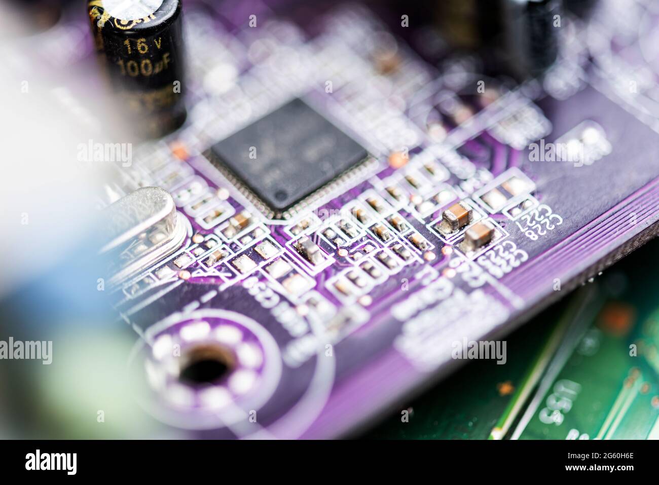 Close up image of circuit boards taken from old PC desk top computers ...