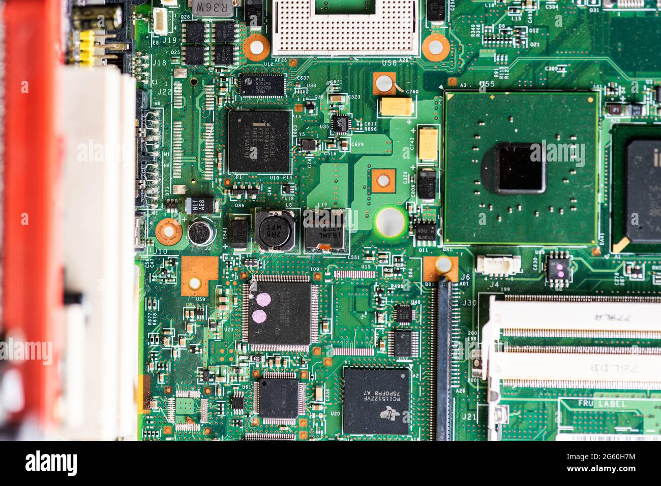 Close up image of circuit boards taken from old PC desk top computers ...