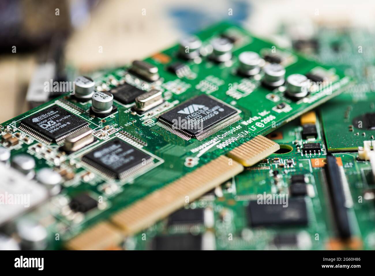 Close up image of circuit boards taken from old PC desk top computers ...