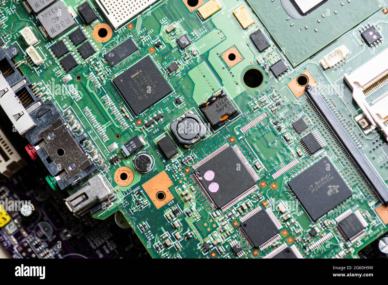 Close up image of circuit boards taken from old PC desk top computers ...