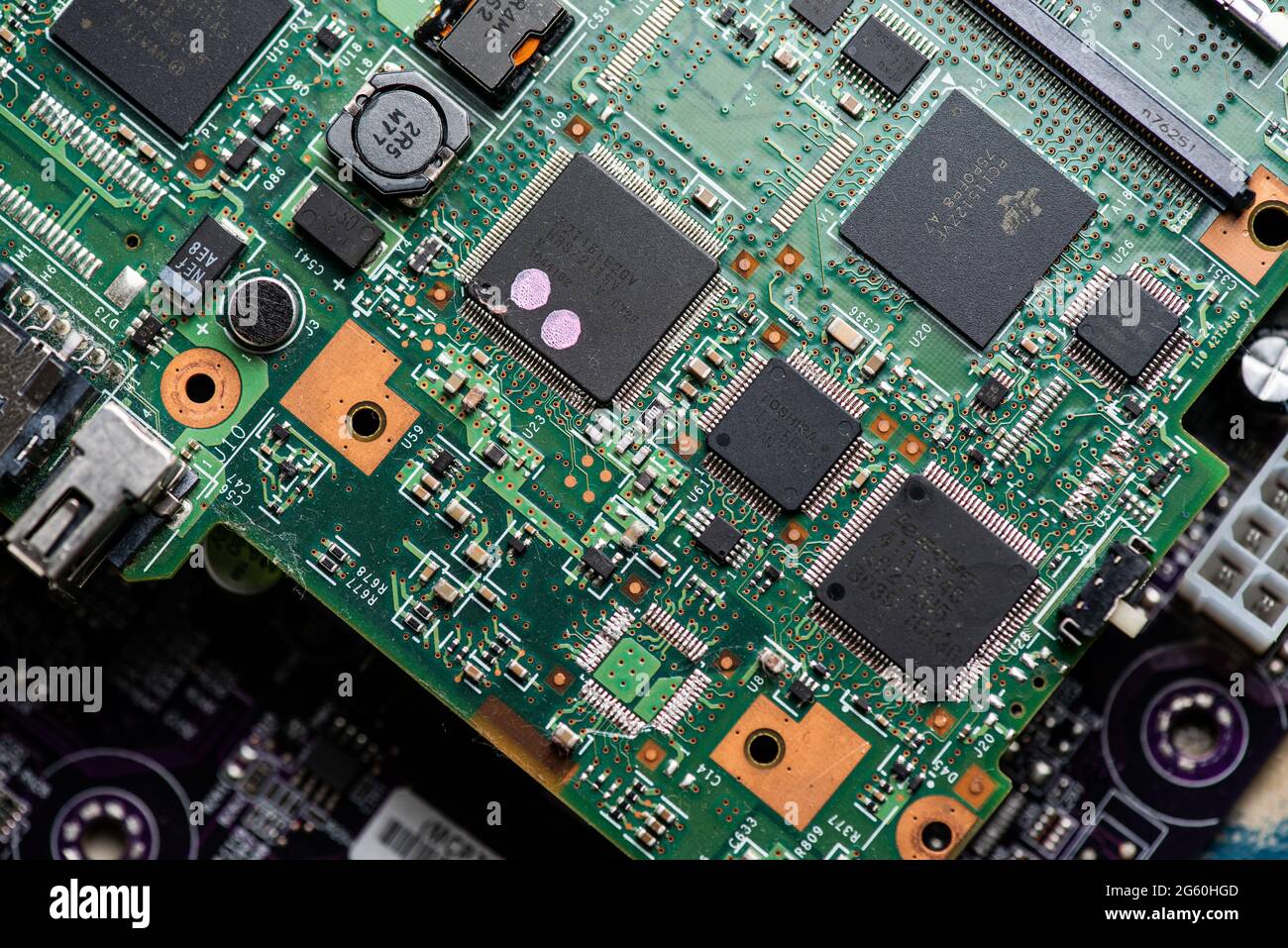 Close up image of circuit boards taken from old PC desk top computers ...