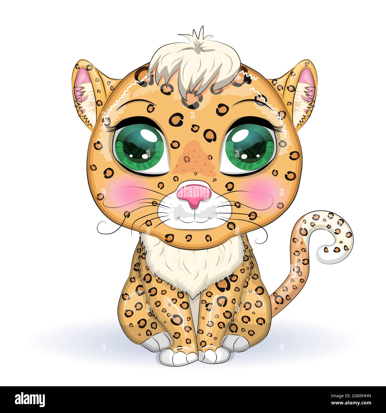 Leopard with beautiful eyes in cartoon style, colorful illustration for ...