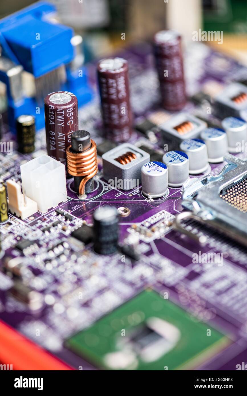 Close up image of circuit boards taken from old PC desk top computers ...