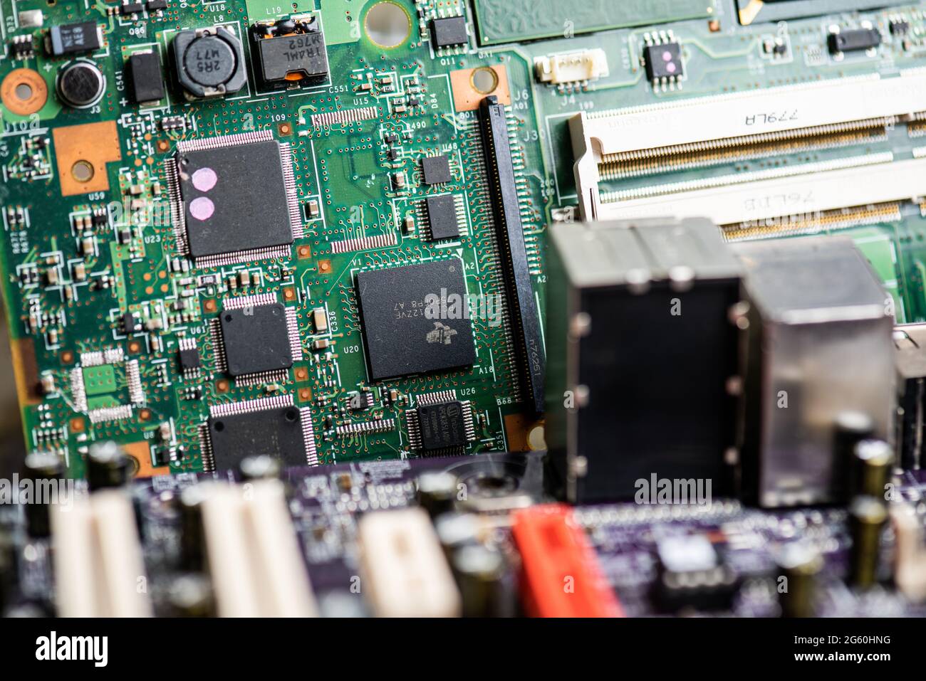 Close up image of circuit boards taken from old PC desk top computers ...