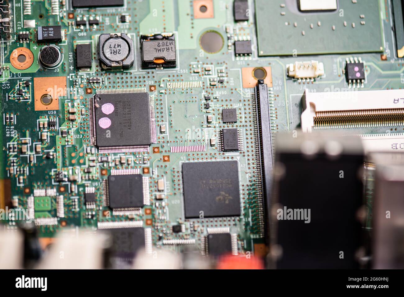 Close up image of circuit boards taken from old PC desk top computers ...