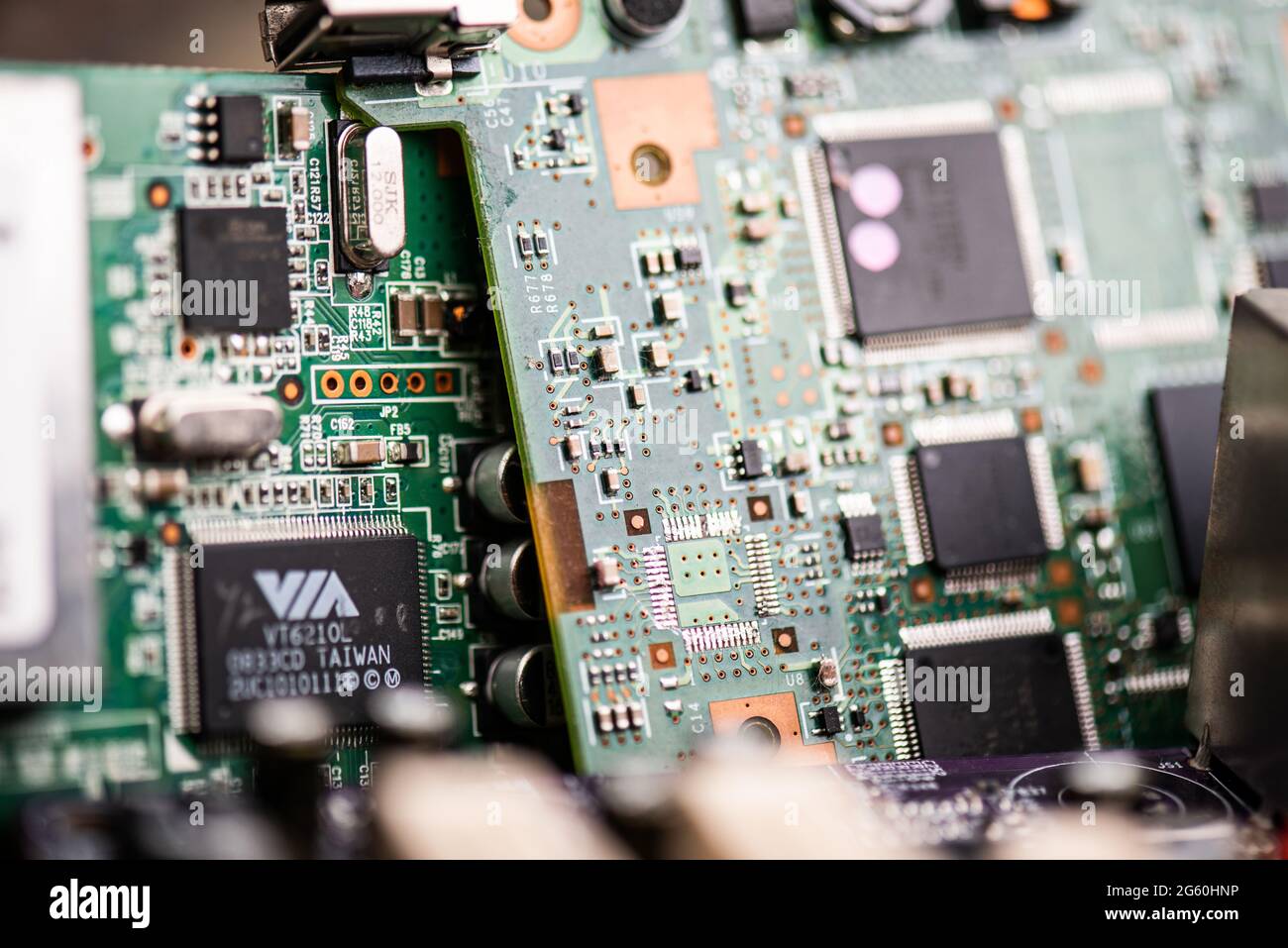 Close up image of circuit boards taken from old PC desk top computers ...