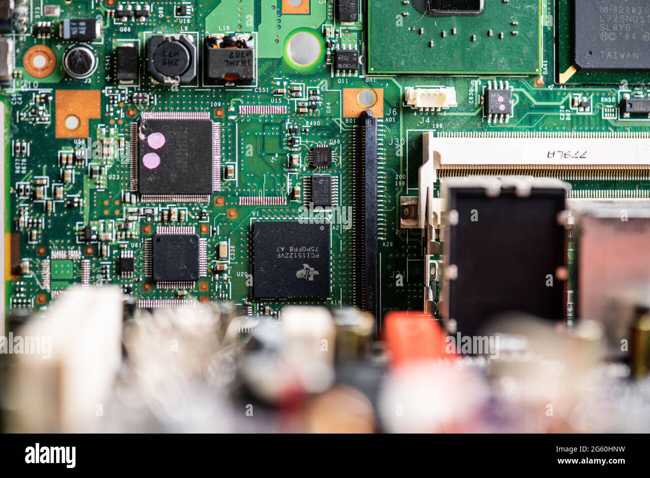 Close up image of circuit boards taken from old PC desk top computers ...