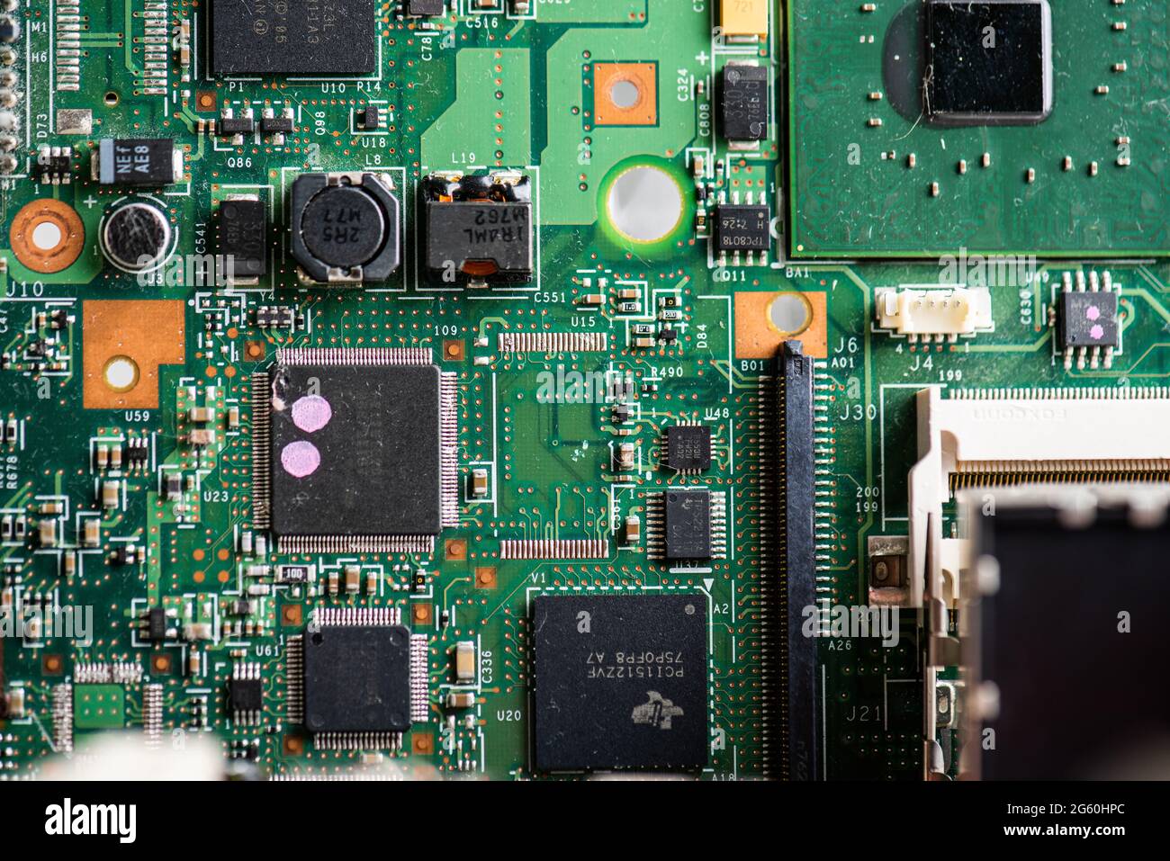 Close up image of circuit boards taken from old PC desk top computers ...