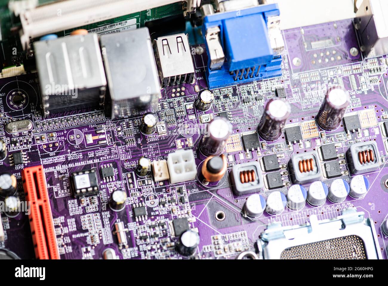 Close up image of circuit boards taken from old PC desk top computers ...