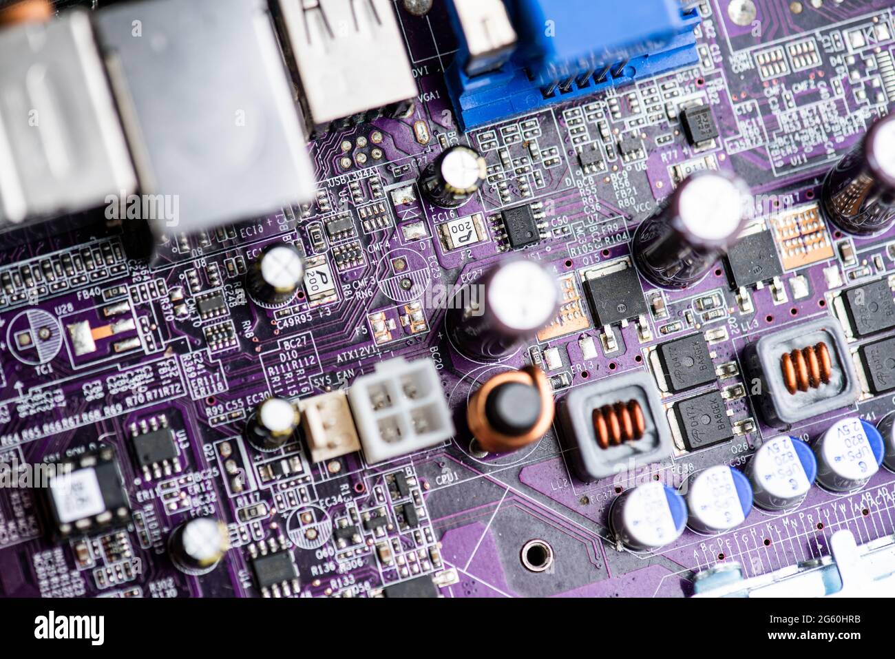Close up image of circuit boards taken from old PC desk top computers ...