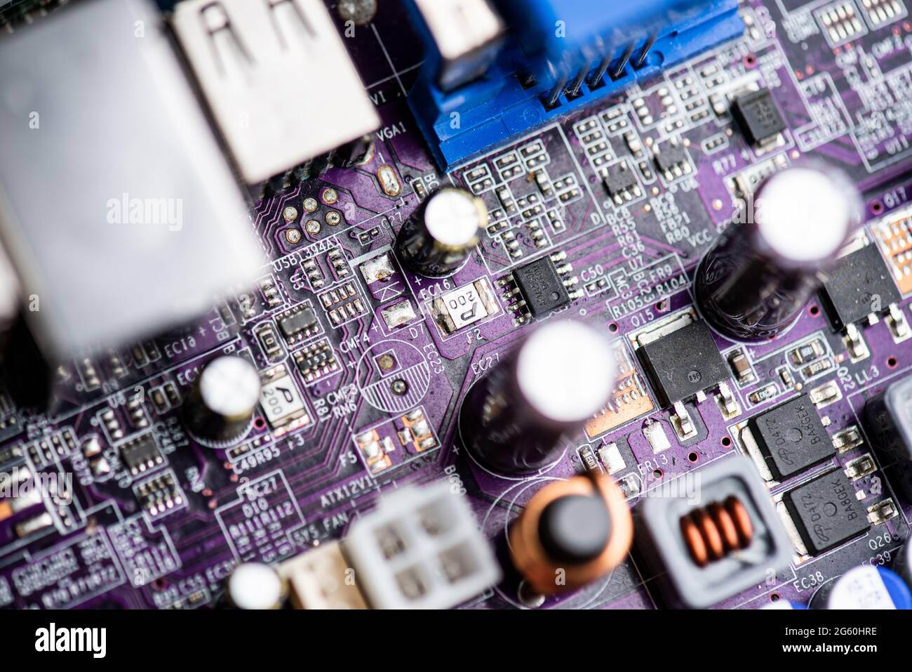 Close up image of circuit boards taken from old PC desk top computers ...