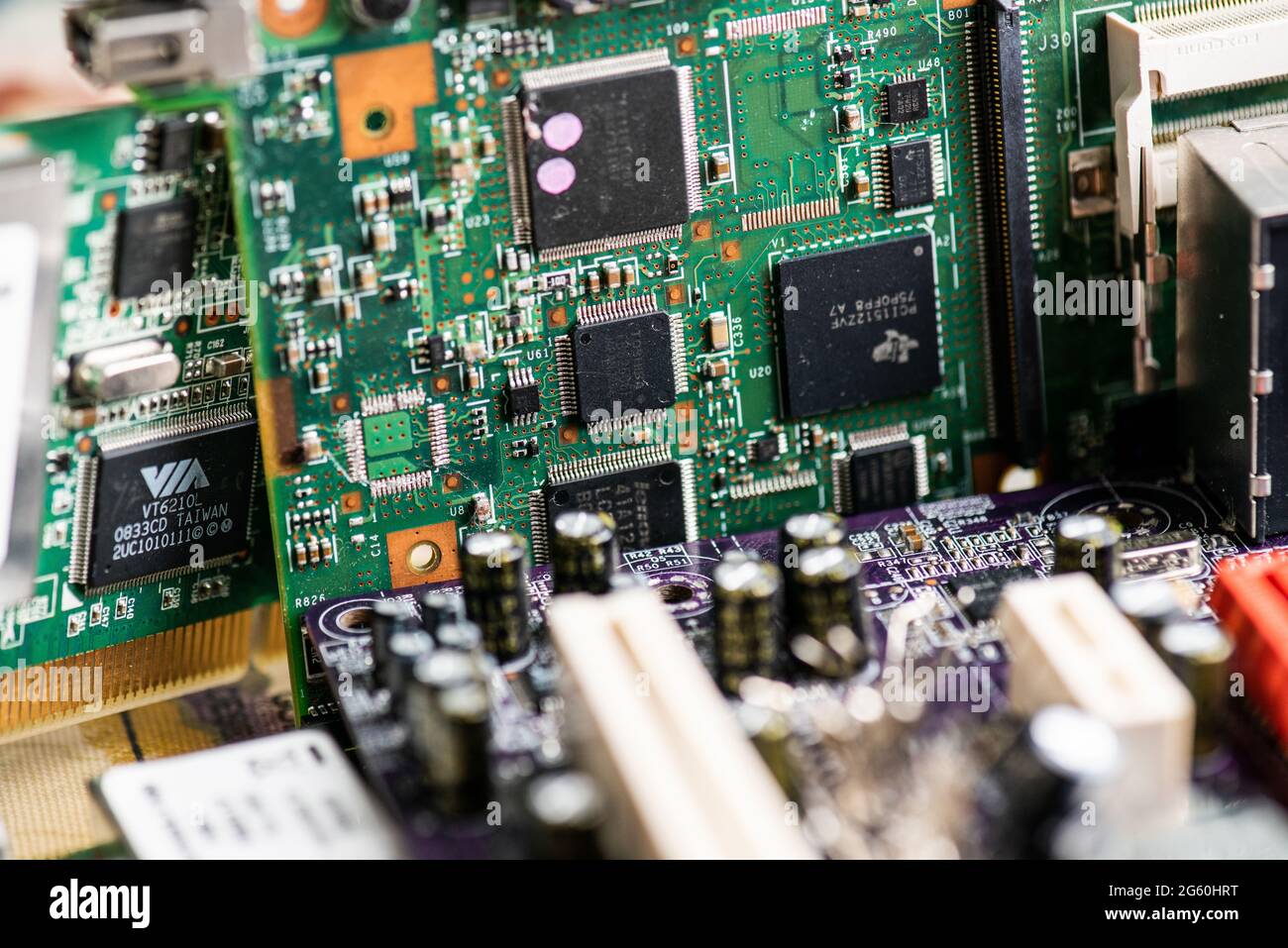 Close up image of circuit boards taken from old PC desk top computers ...