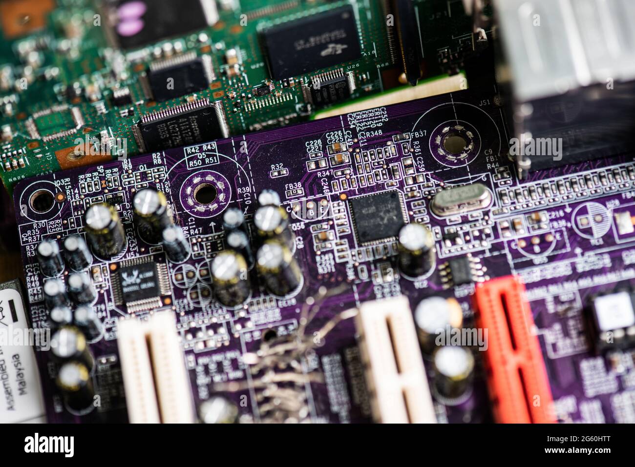 Close up image of circuit boards taken from old PC desk top computers ...