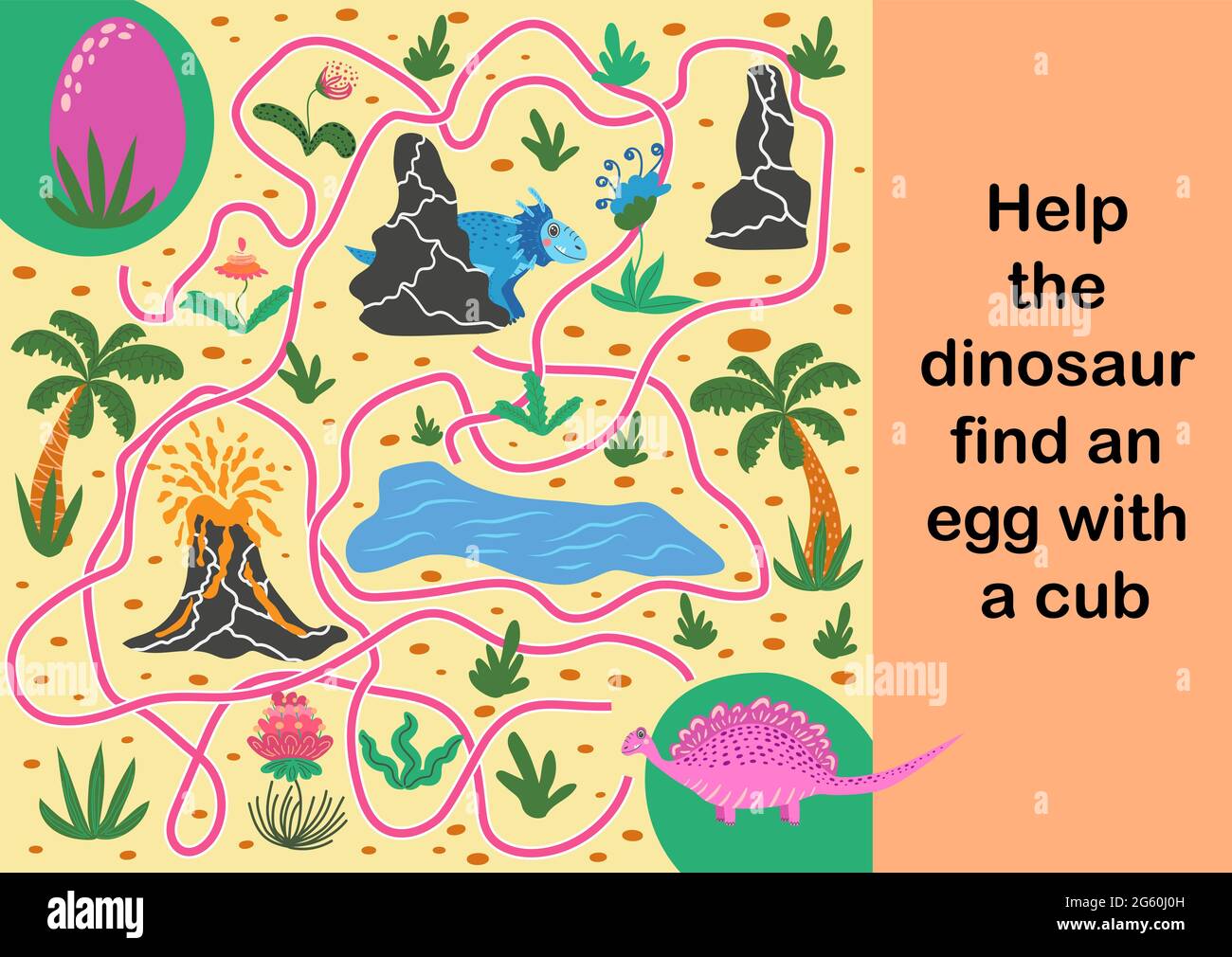 Help dinosaur find path to nest. Labyrinth. Maze game for kids. Help ...