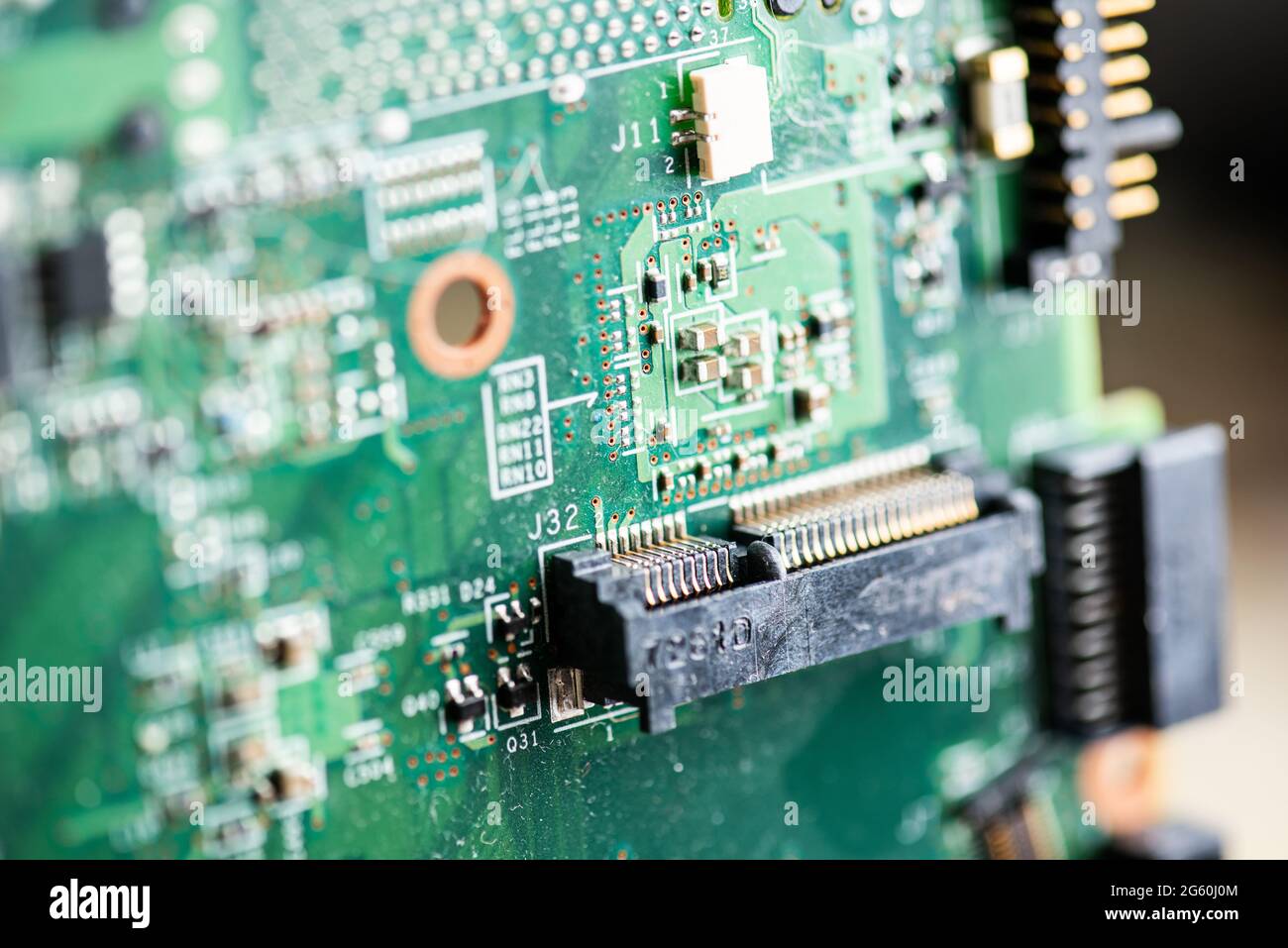 Close up image of circuit boards taken from old PC desk top computers ...