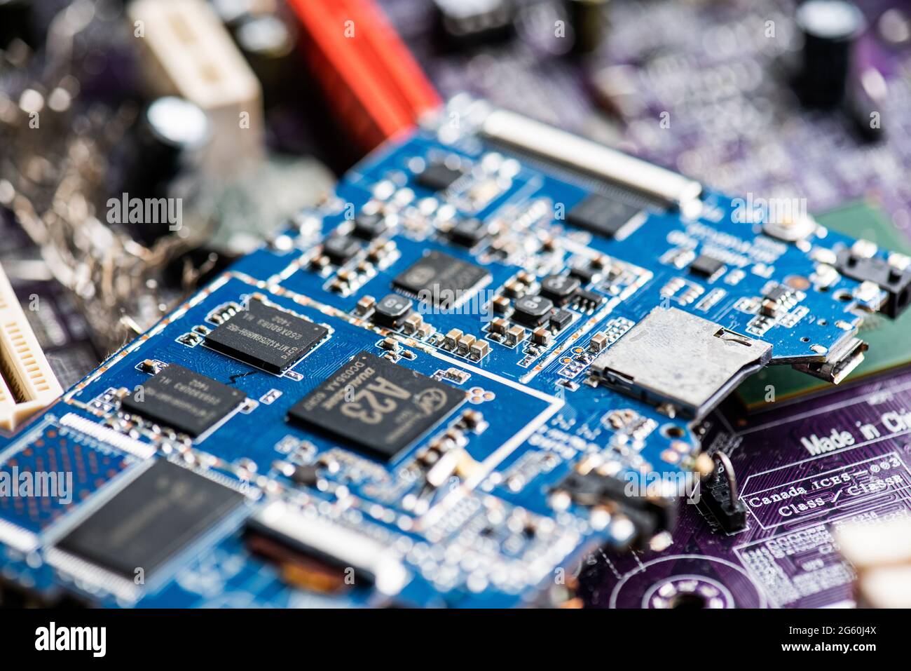 Close up image of circuit boards taken from old PC desk top computers ...