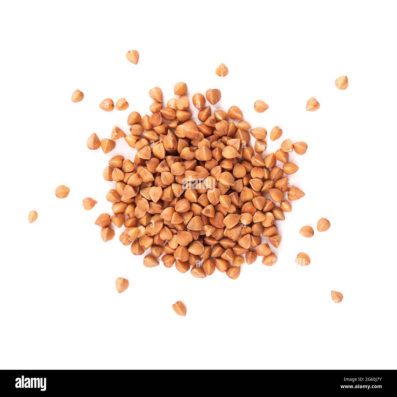 Roasted buckwheat grains, isolated on white background. Dry brown ...