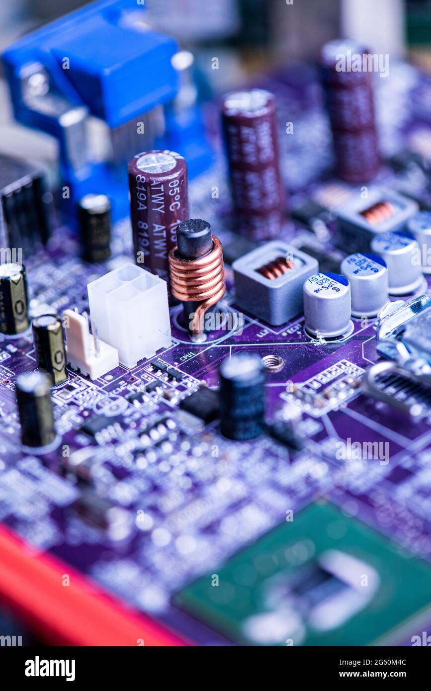 Close up image of circuit boards taken from old PC desk top computers ...