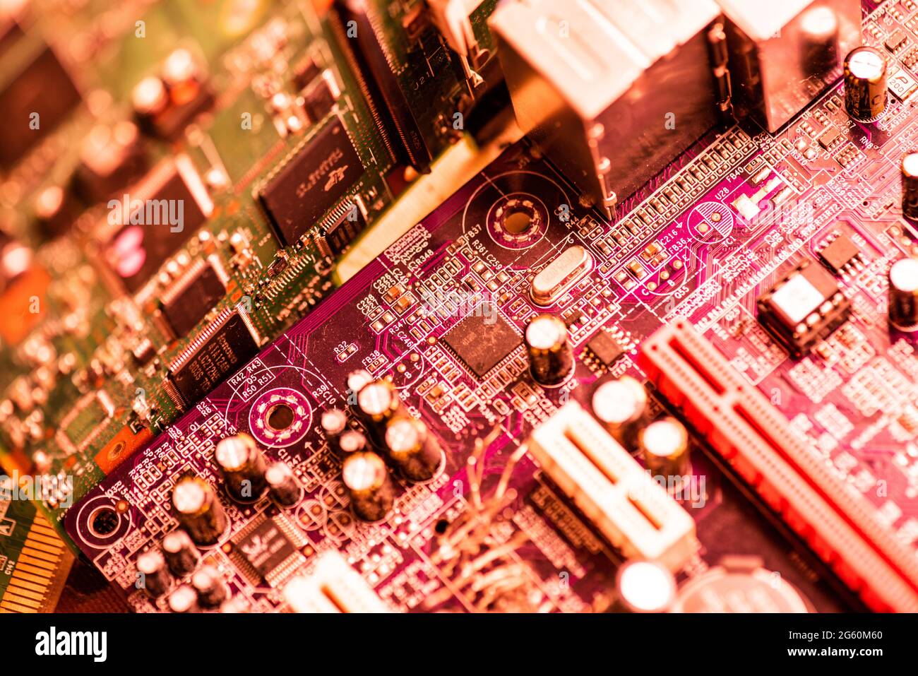 Close up image of circuit boards taken from old PC desk top computers ...