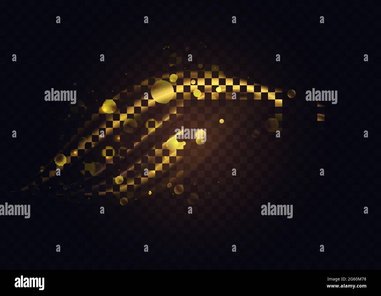 Golden luminous waves shapes and shining particles, abstract light effect vector illustration ...