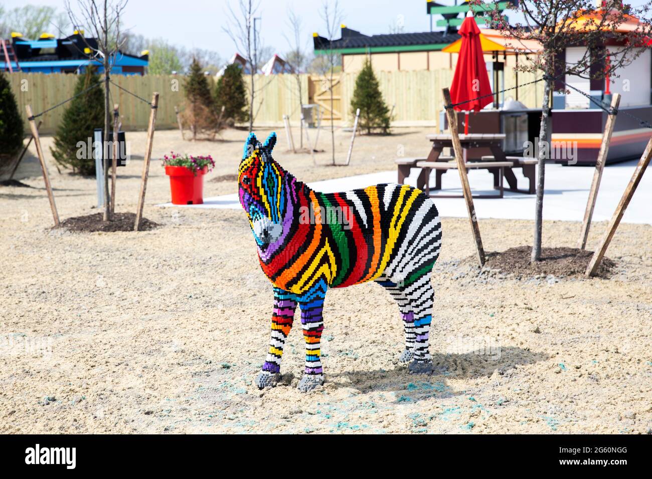 Goshen, NY - April 24 2021: colorful zebra built out of LEGO bricks at ...