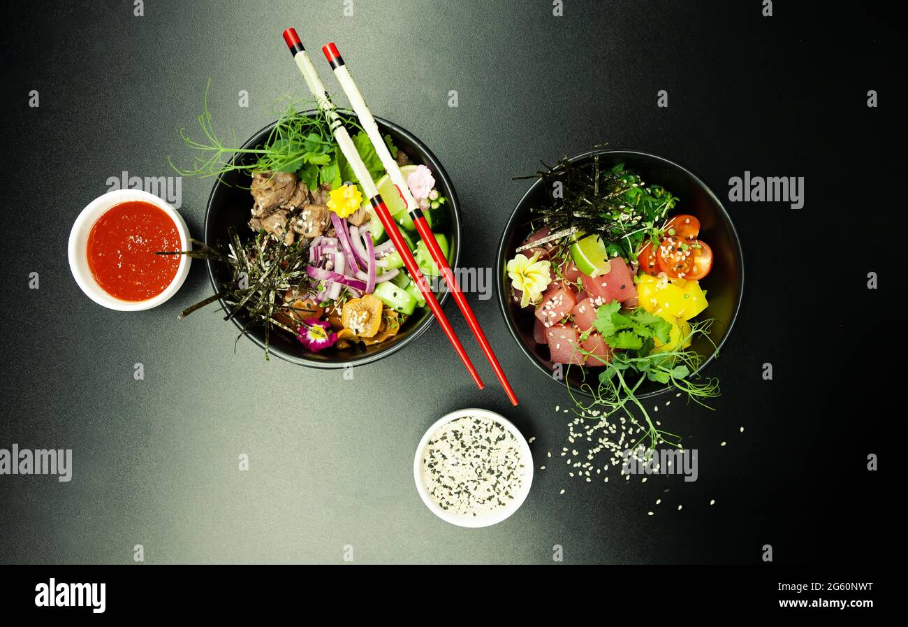 Two fresh poke bowls hi-res stock photography and images - Alamy