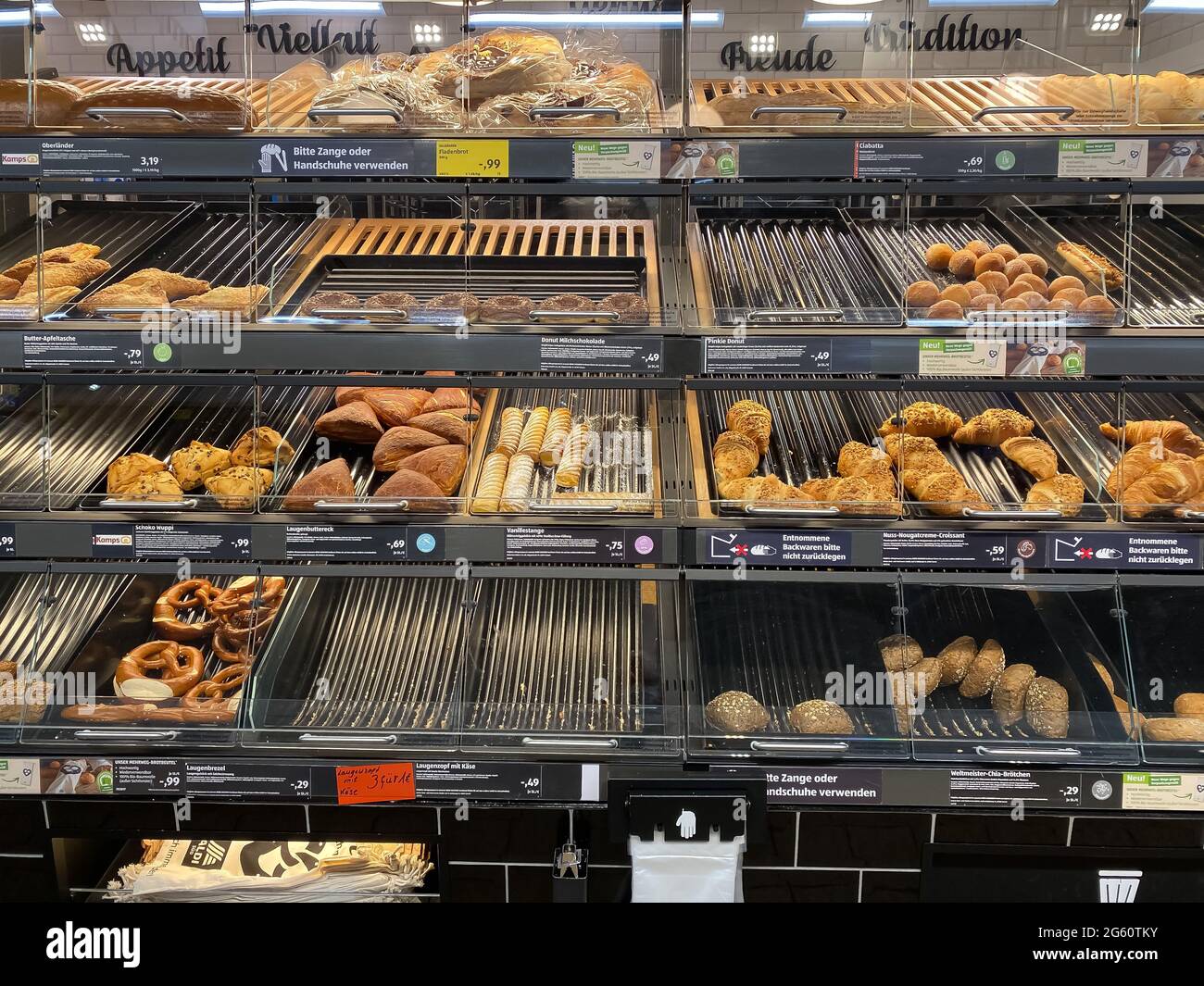 Viersen, Germany - June 9. 2021: Voew on self service counter with ...