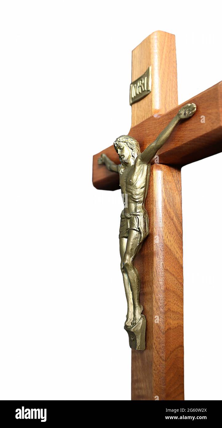 Crucifix isolated on white with the body of Jesus Christ Stock Photo ...