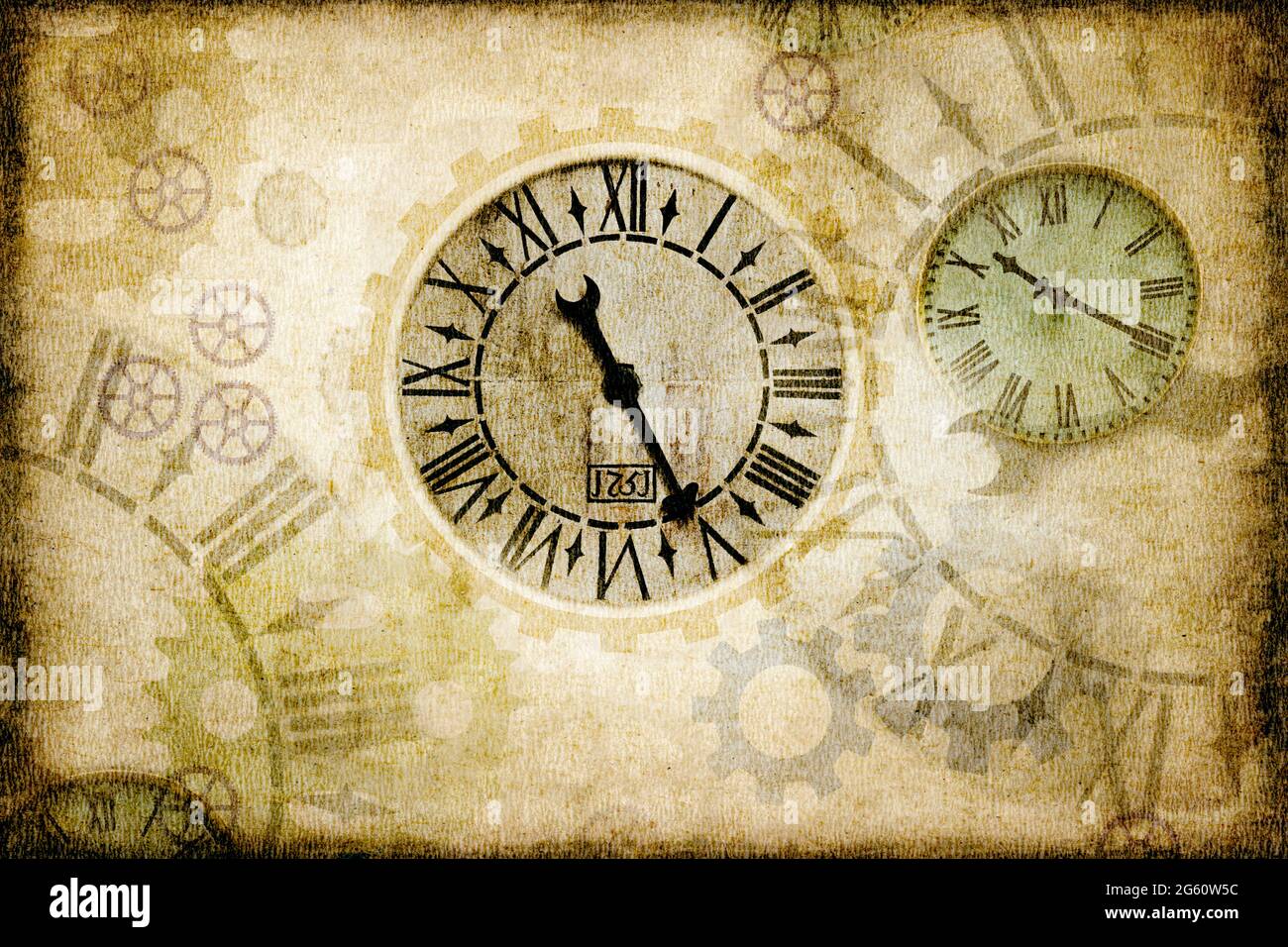 Illustration made from images of clocks symbolizing the passage of time ...