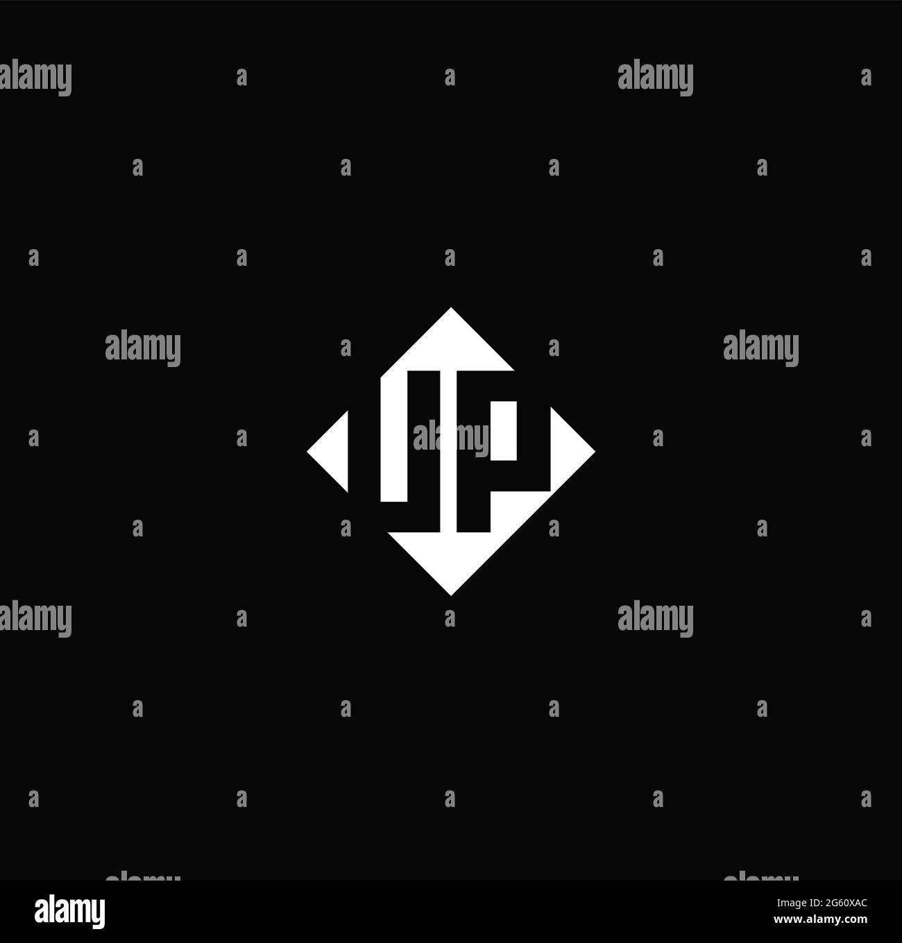 Monogram logo design with diamond square shape isolated on black ...