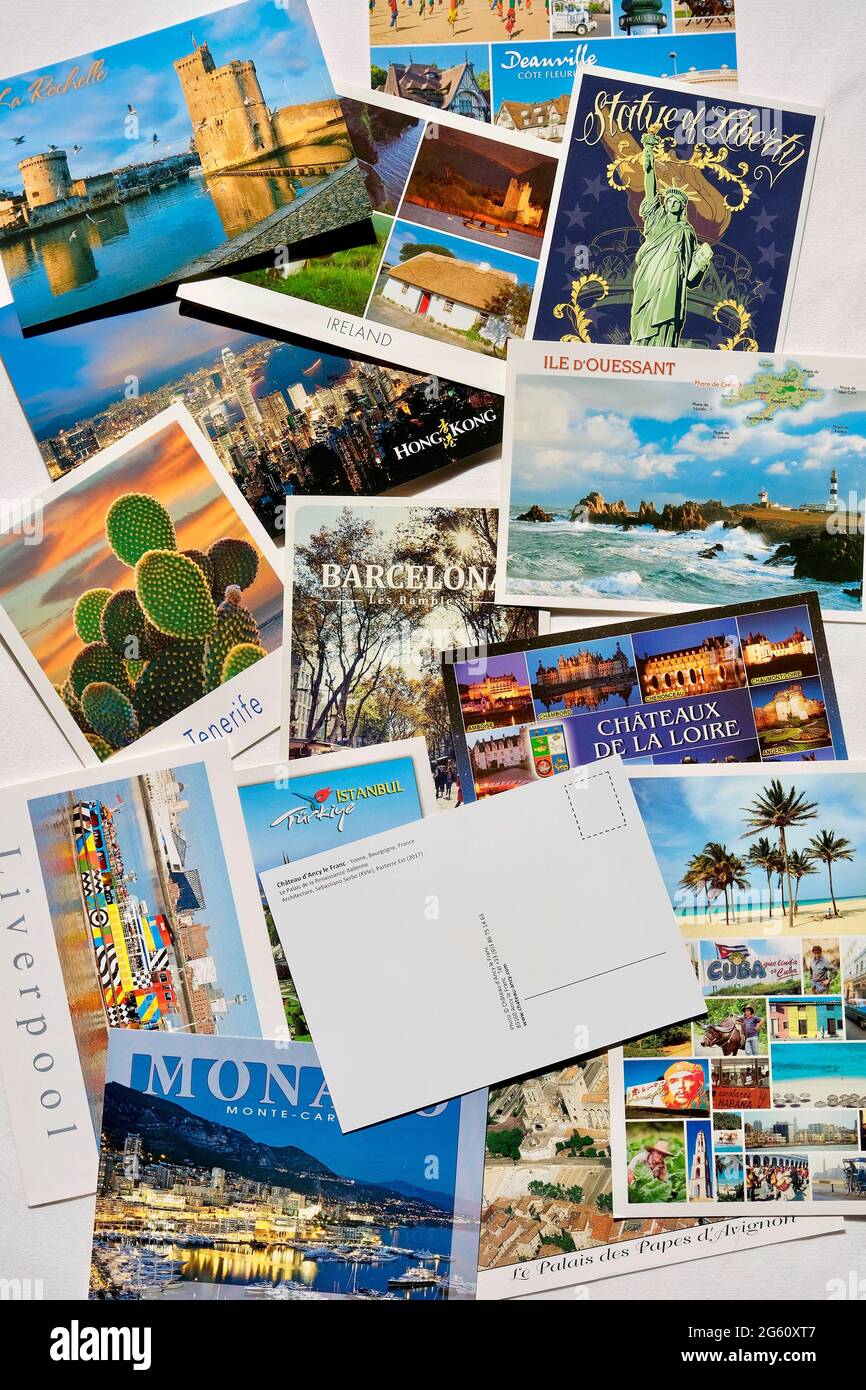 Set of travel postcards Stock Photo - Alamy