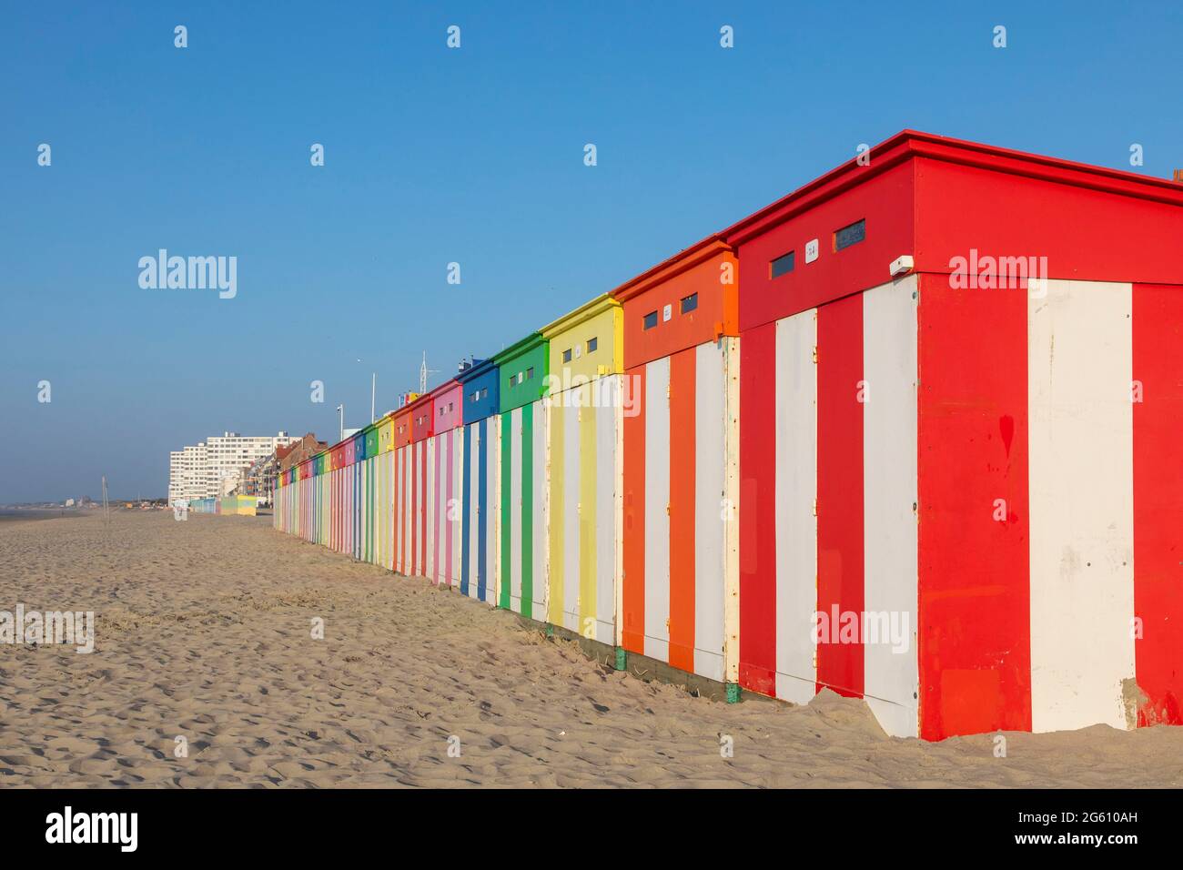 France, Nord, Dunkerque, Malo les bains, beach huts and facades of ...
