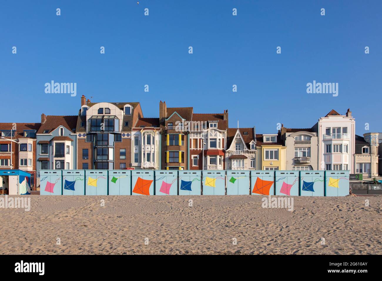 France, Nord, Dunkerque, Malo les bains, beach huts and facades of ...