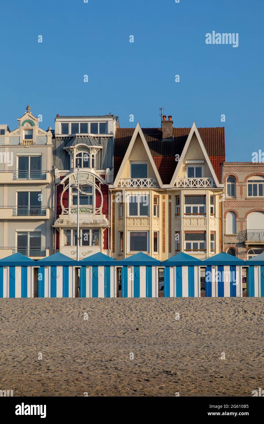 France, Nord, Dunkerque, Malo les bains, beach huts and facades of ...