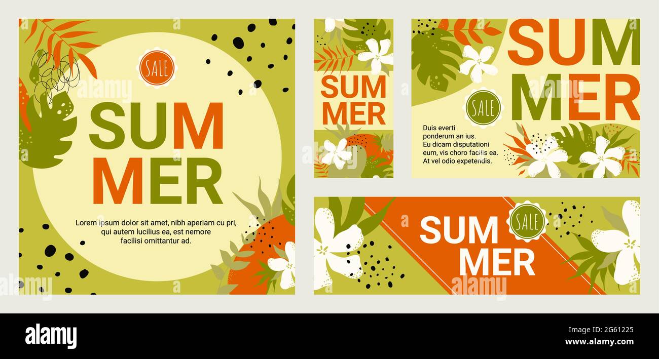 Summer special offer sale, shopping banner set with flowers, nature ...