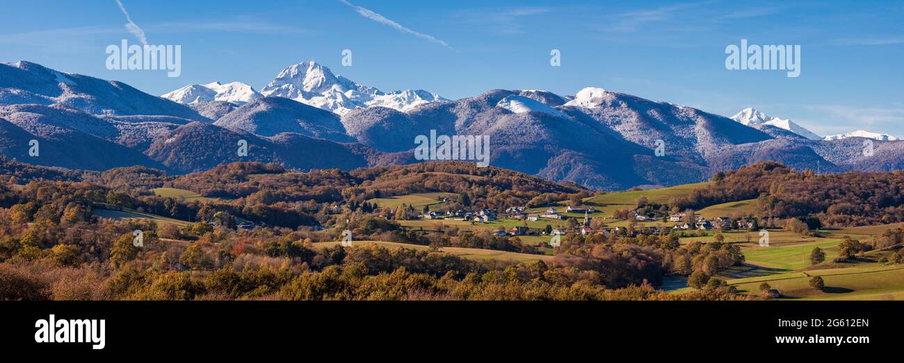 France, Hautes Pyrenees, view of the Pyrenees and the Pic du Midi de ...